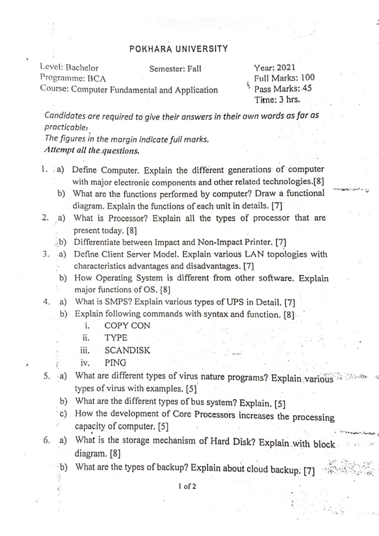 PU BCA 1st Sem Computer Fundamental & Application Question paper - Mero ...
