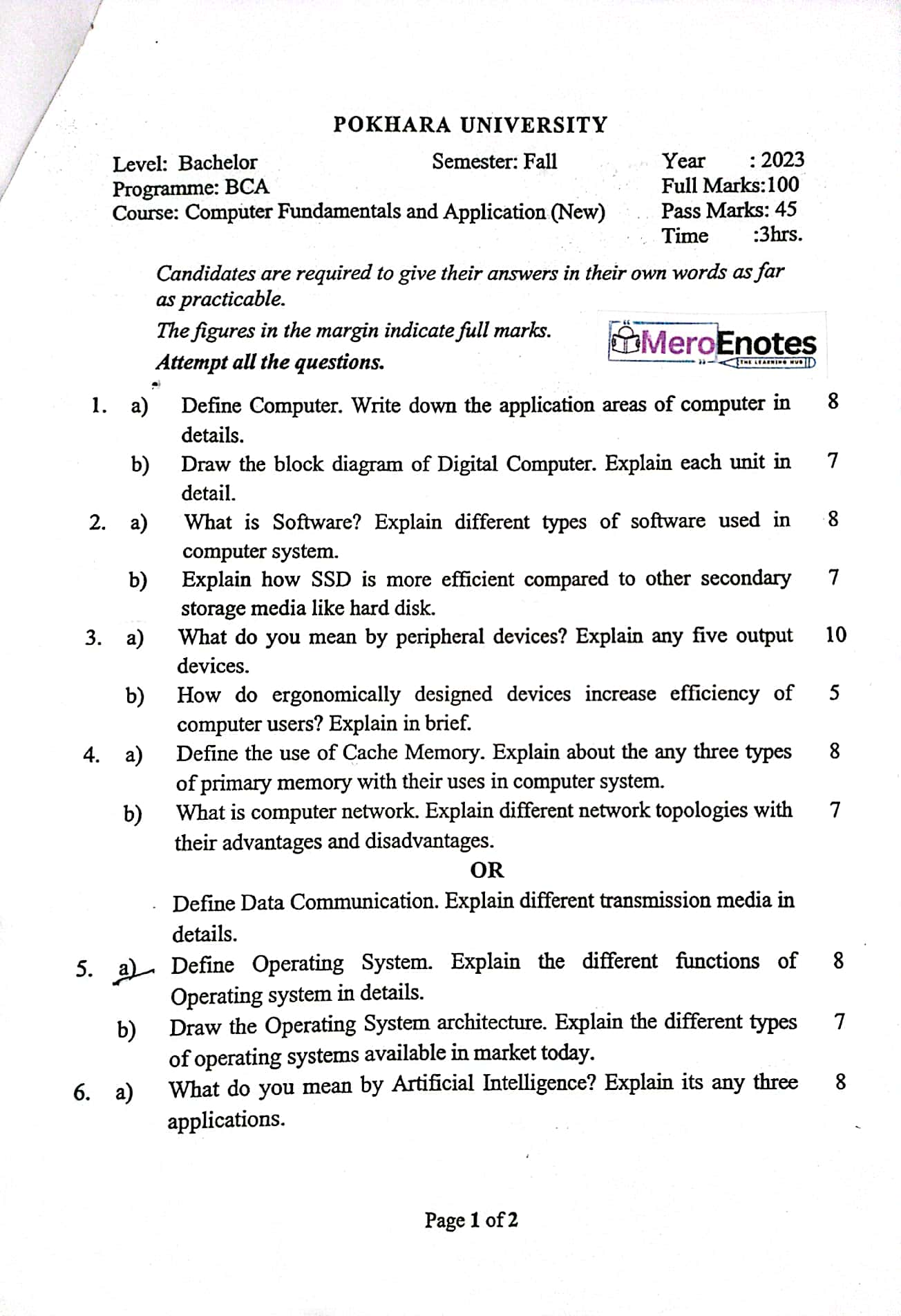 PU BCA 1st Sem Computer Fundamental & Application Question paper - Mero ...