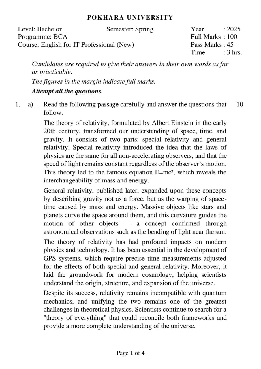 PU BCA 1st Sem English Question paper [Update] - Mero Enotes