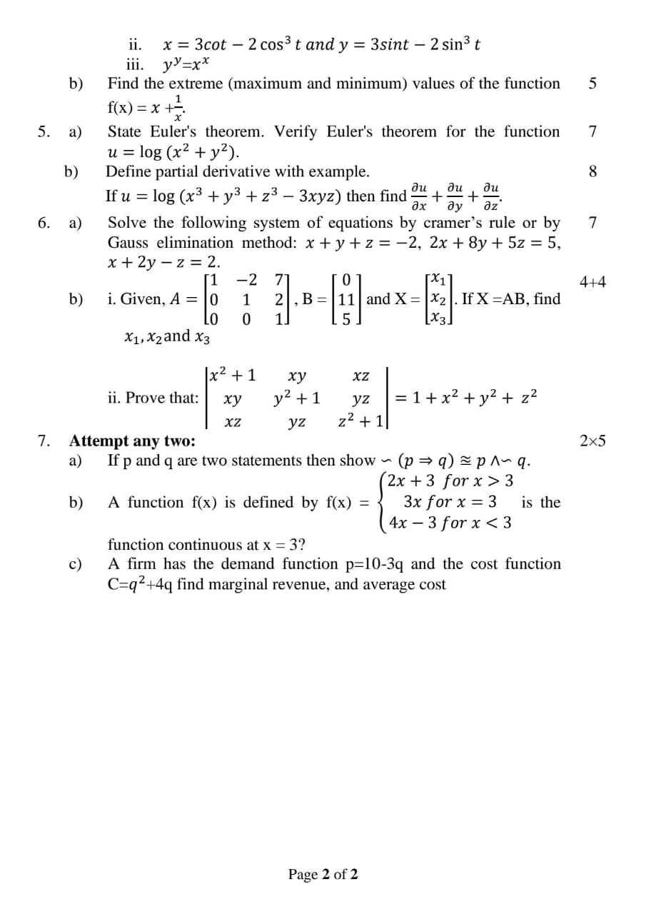 PU Pokhara University BCA Mathematics I Question paper 1st semester ...