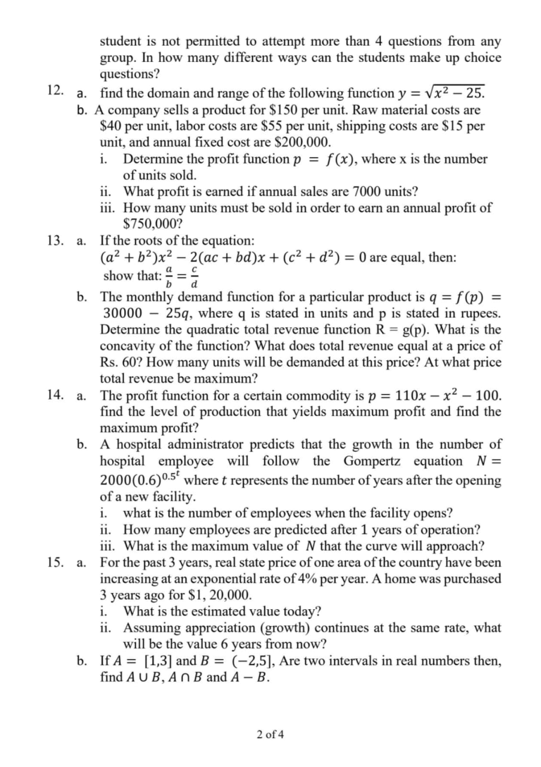 BBA BBA-BI BBA-IT PU Business Mathematics I Question Paper 1st Sem ...