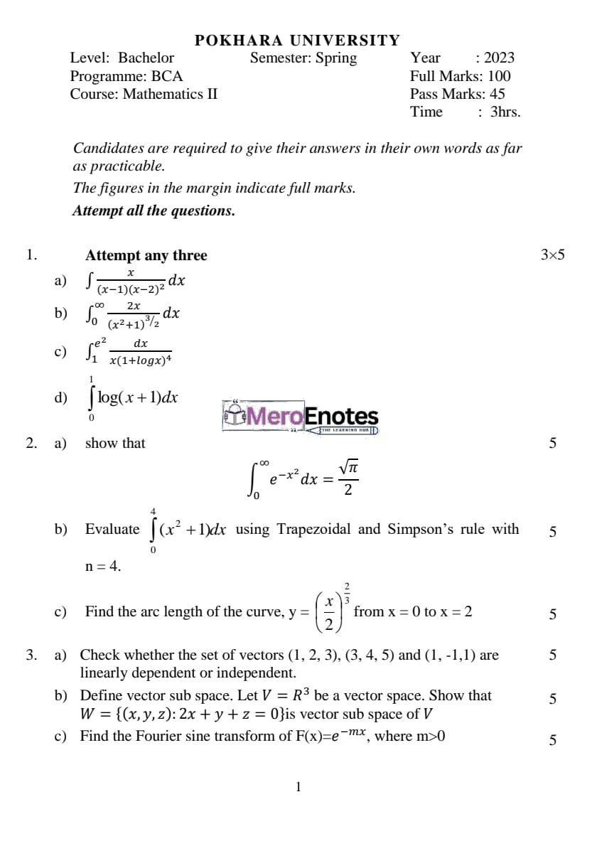 Pokhara University BCA Mathematics Question paper 2nd semester - Mero ...