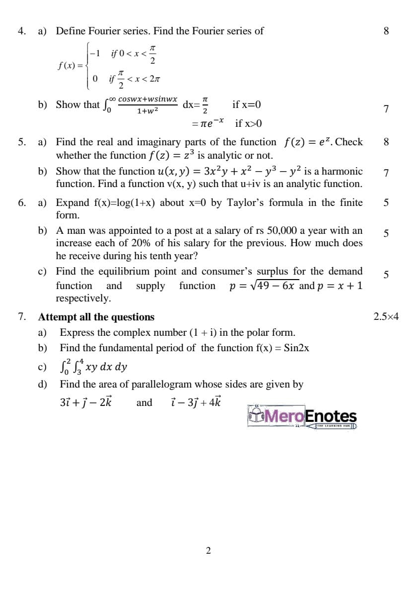 Pokhara University BCA Mathematics Question paper 2nd semester - Mero ...