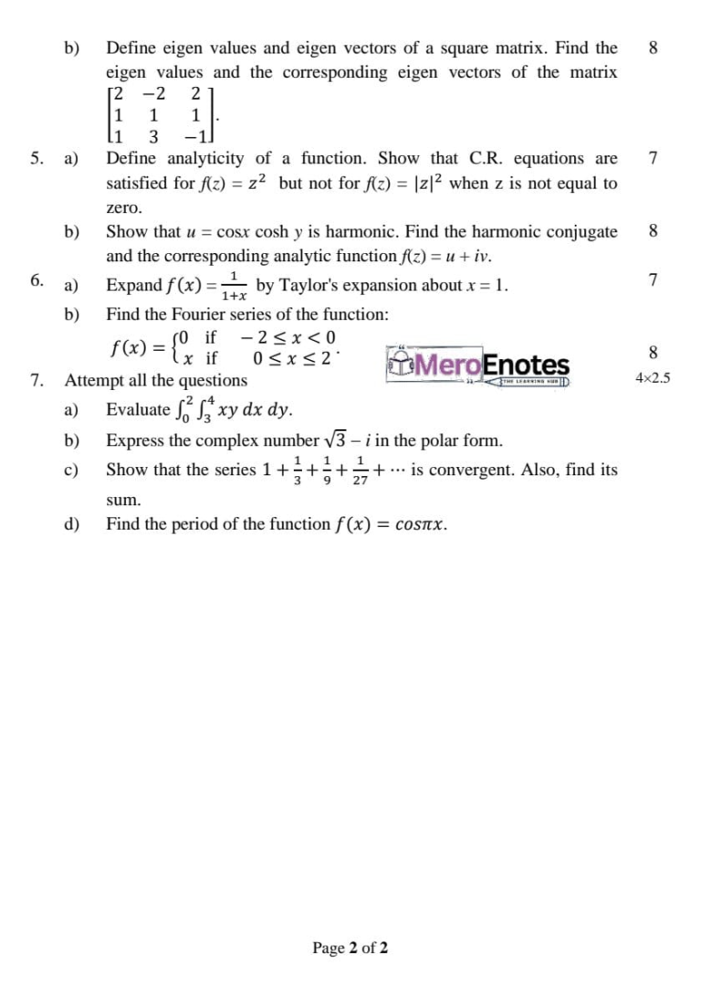 Pokhara University BCA Mathematics Question paper 2nd semester - Mero ...