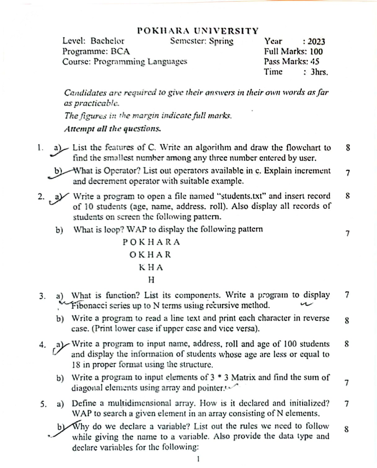 Pokhara University BCA Programming In C Question paper 2nd semester ...