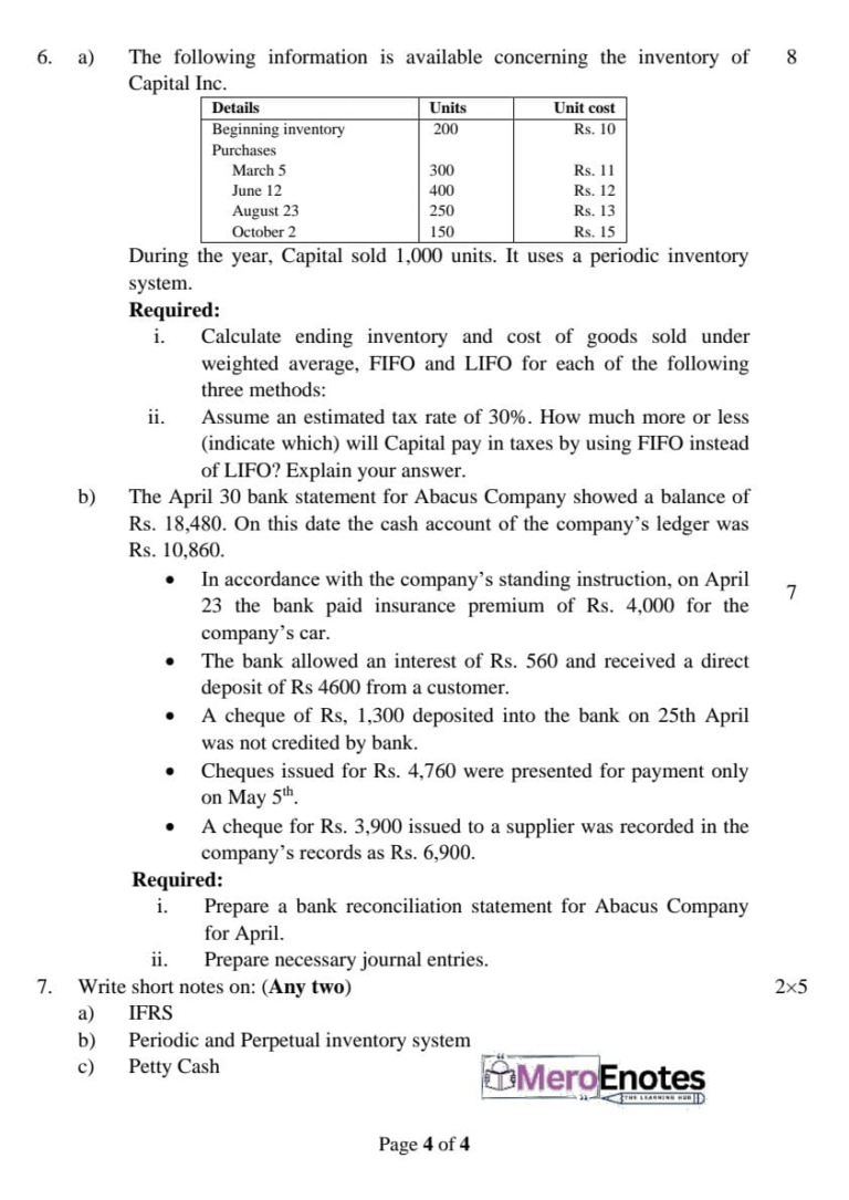 Pokhara University BCA Financial Accounting Question paper 2nd semester ...