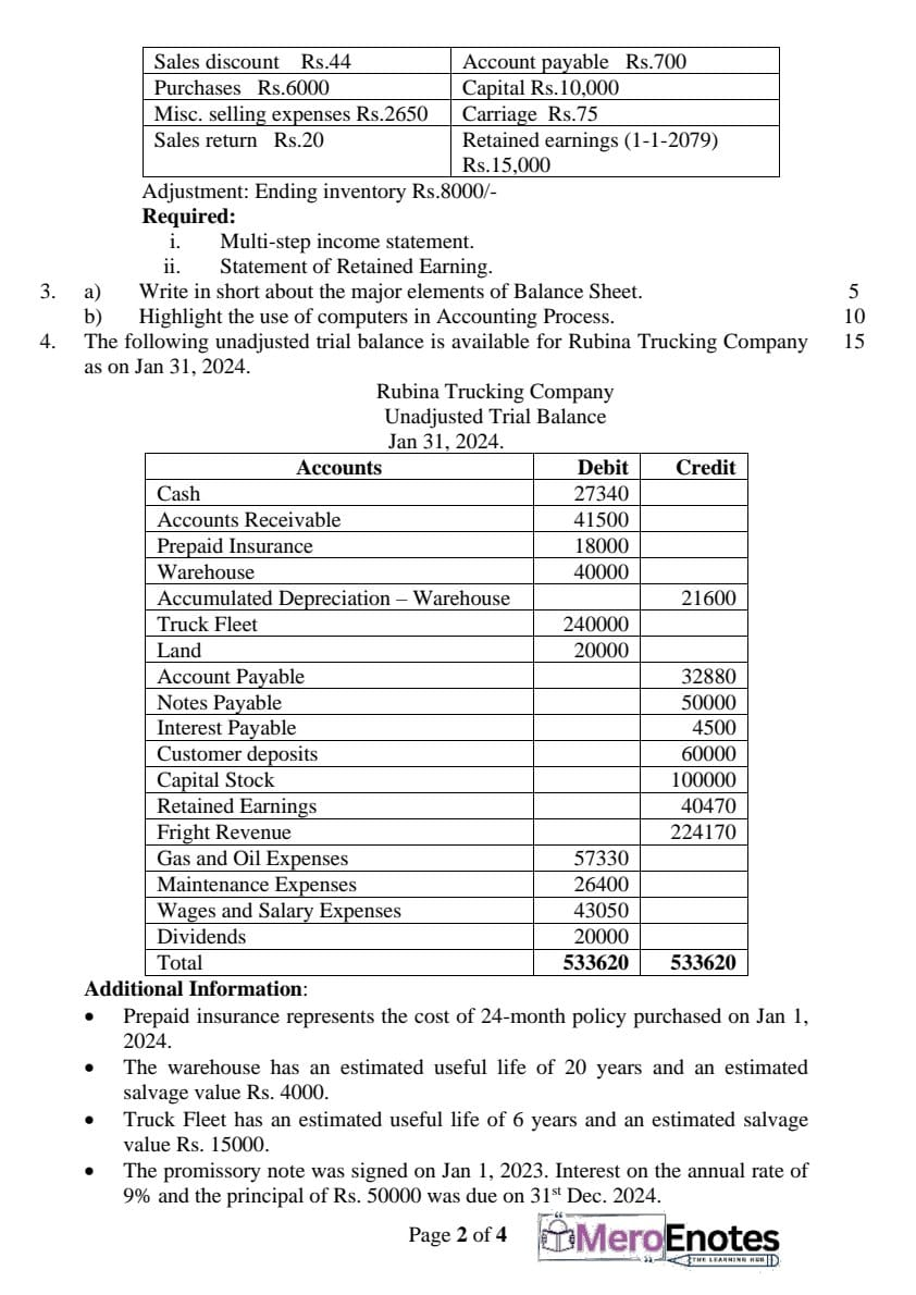 Pokhara University BCA Financial Accounting Question paper 2nd semester ...