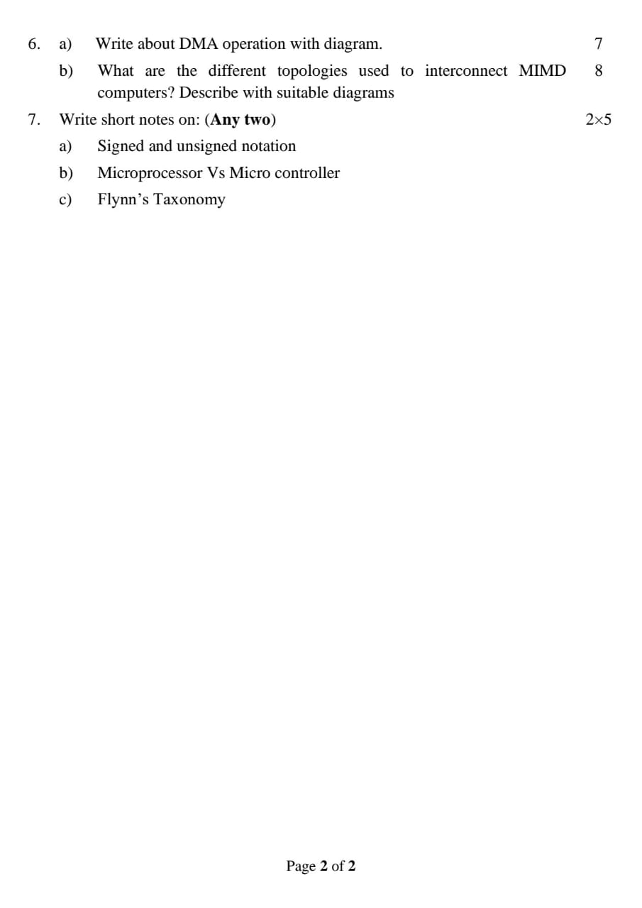 PU BCA Microprocessor and Computer Architecture Question paper 2nd ...