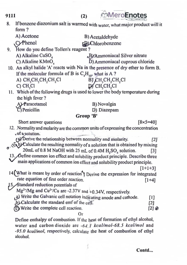NEB Grade 12 Chemistry Question Paper (2081) New Course - Mero Enotes