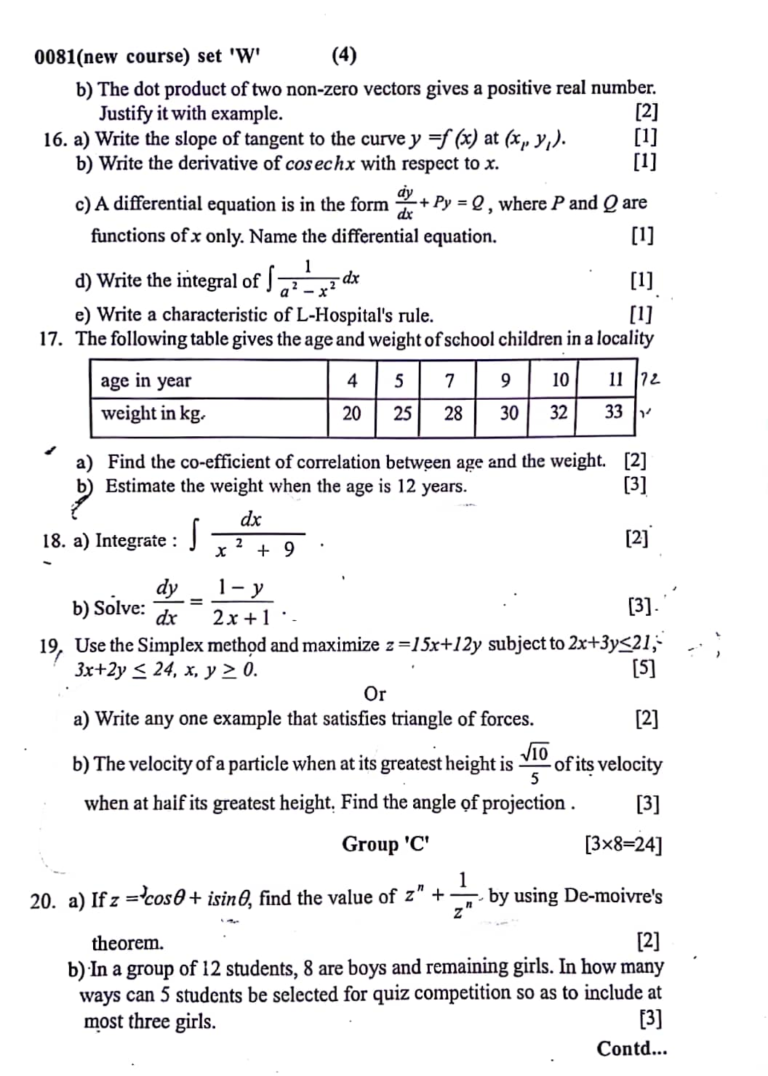 NEB Grade 12 Math Question Paper (2081) New Course - Mero Enotes