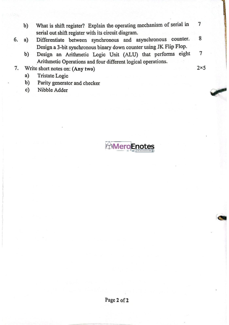 PU BE Computer Digital Logic Question paper 1st Semester - Mero Enotes