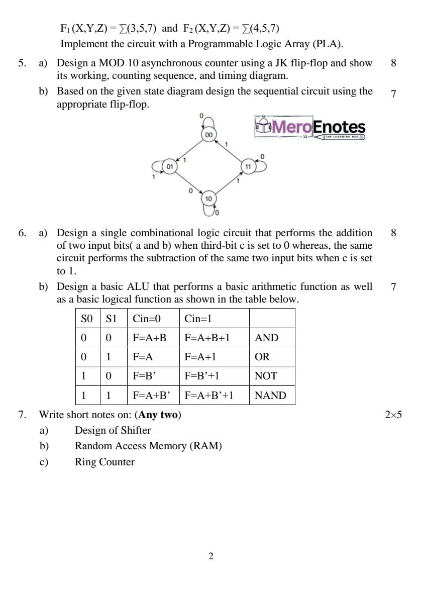 PU BE Computer Digital Logic Question paper 1st Semester - Mero Enotes