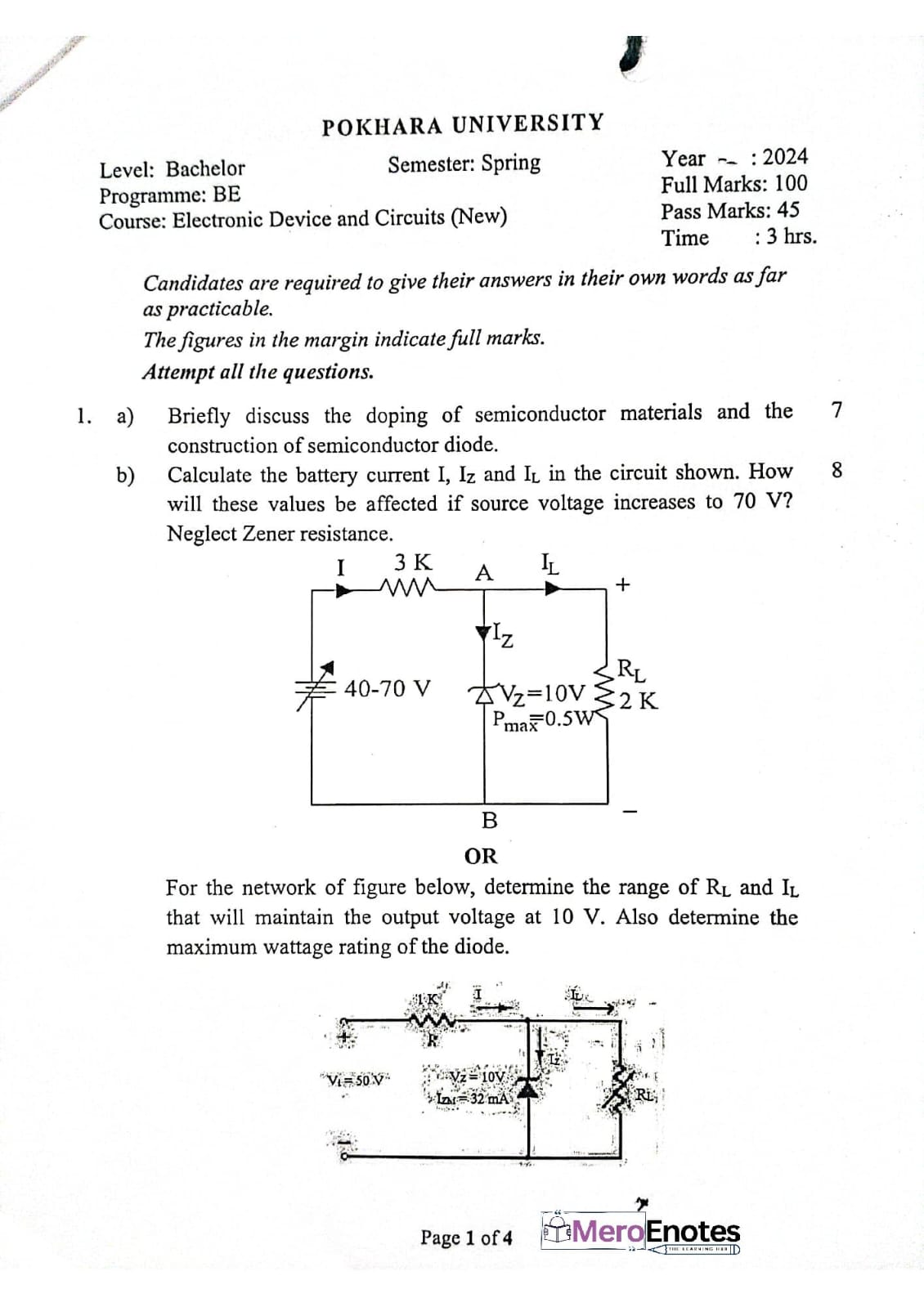 PU BE Computer Electronic Device and Circuits Question paper 1st ...