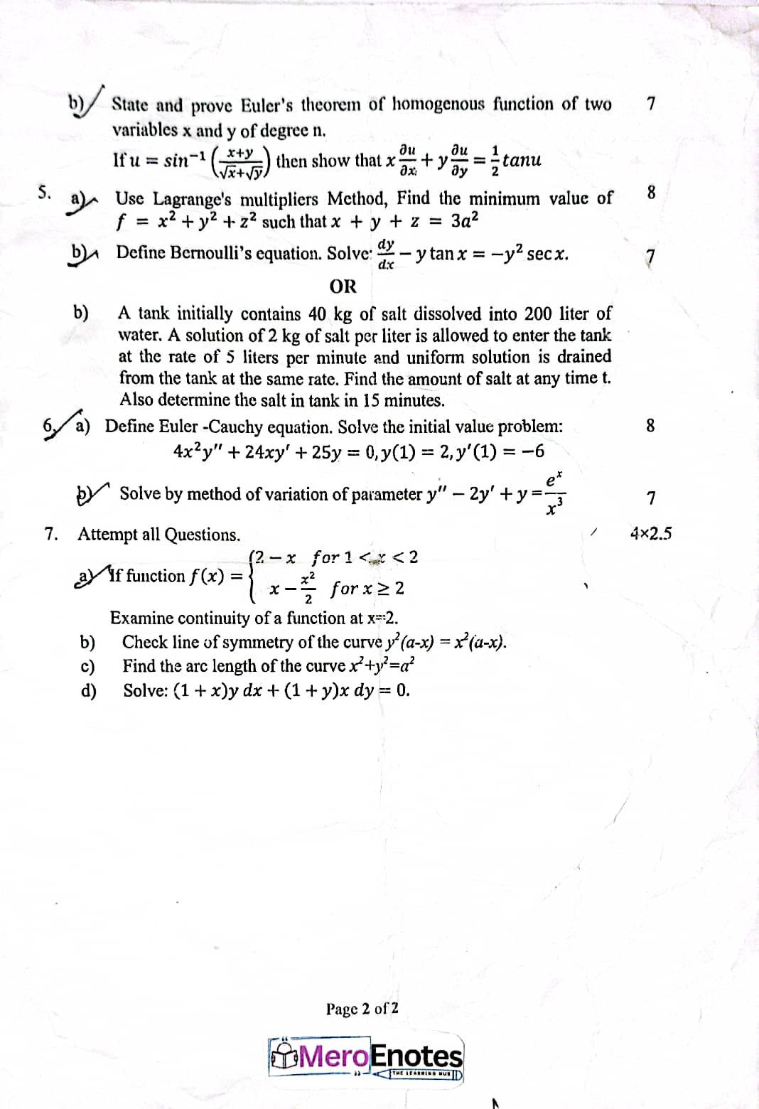 PU BE Computer Calculus I Question paper 1st Semester - Mero Enotes