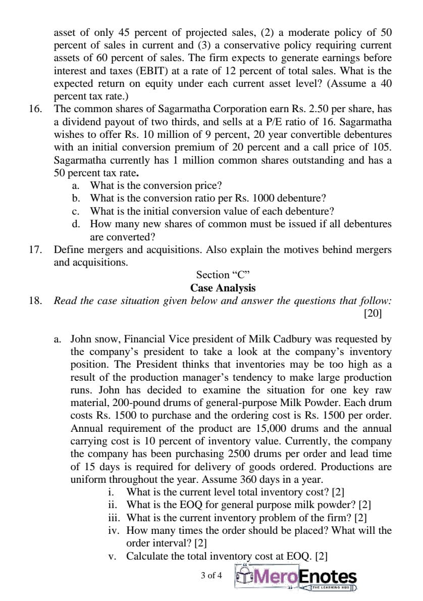 PU BBA BBA-BI BBA-TT Financial Management Question Paper - Mero Enotes