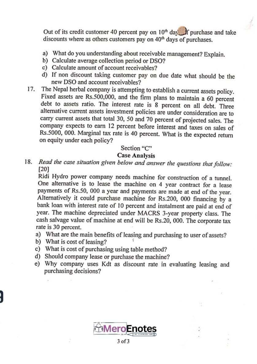 PU BBA BBA-BI BBA-TT Financial Management Question Paper - Mero Enotes