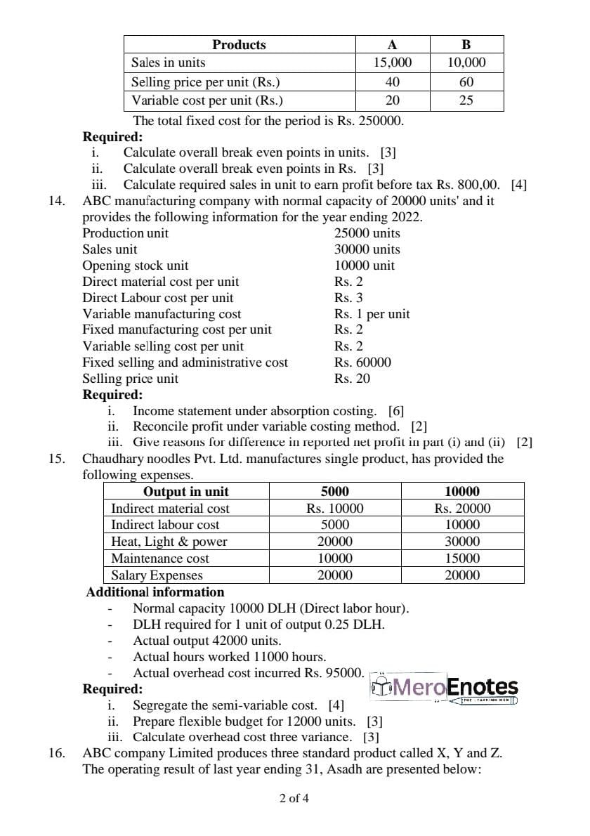 PU BBA BBA-BI Basic of Managerial Accounting Question Paper - Mero Enotes