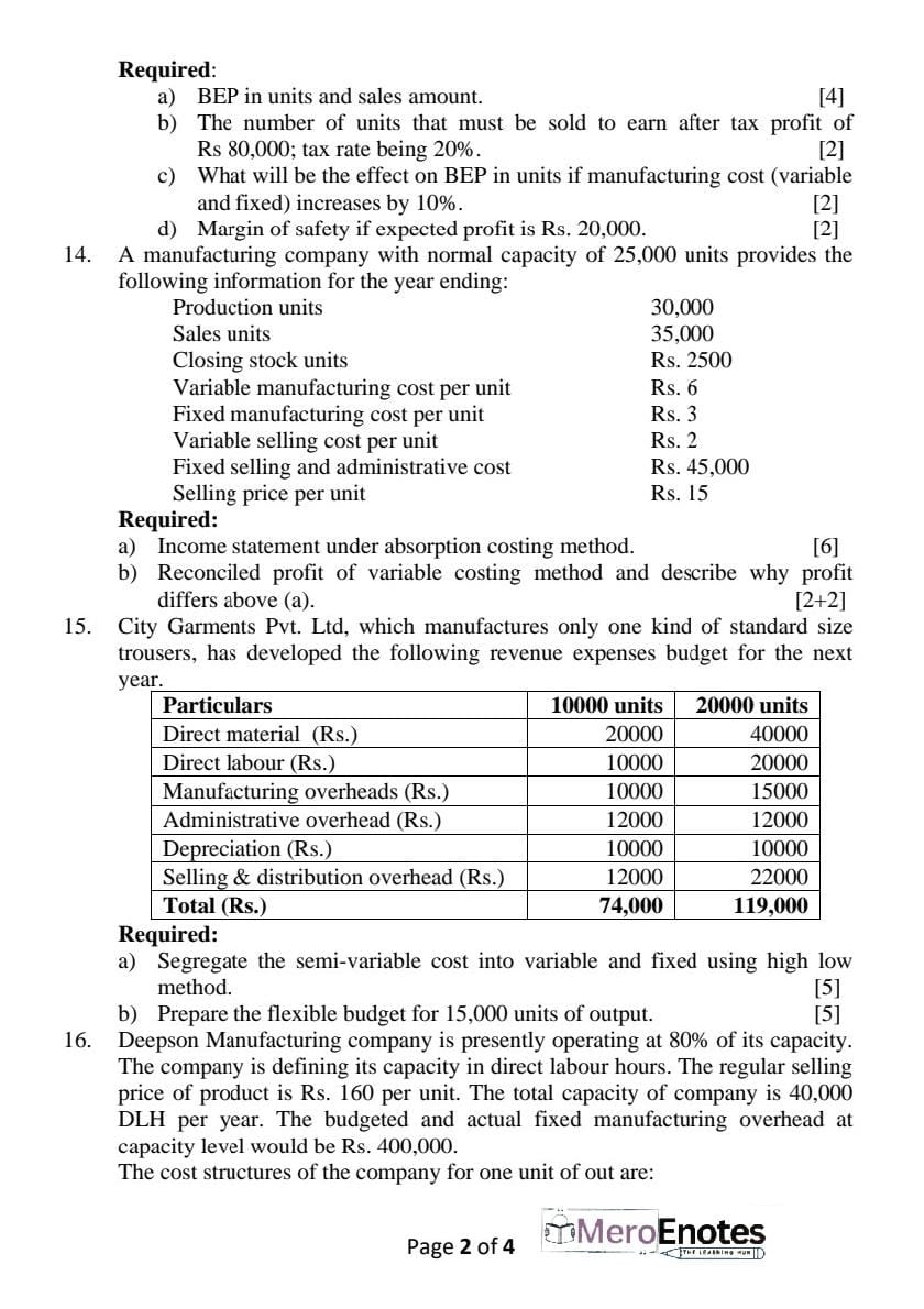 PU BBA BBA-BI Basic of Managerial Accounting Question Paper - Mero Enotes