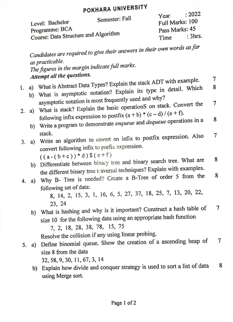 Pokhara University PU BCA DSA Question Paper 3rd Semester - Mero Enotes Pokhara University PU BCA DSA Question Paper 3rd Semester - Mero Enotes
