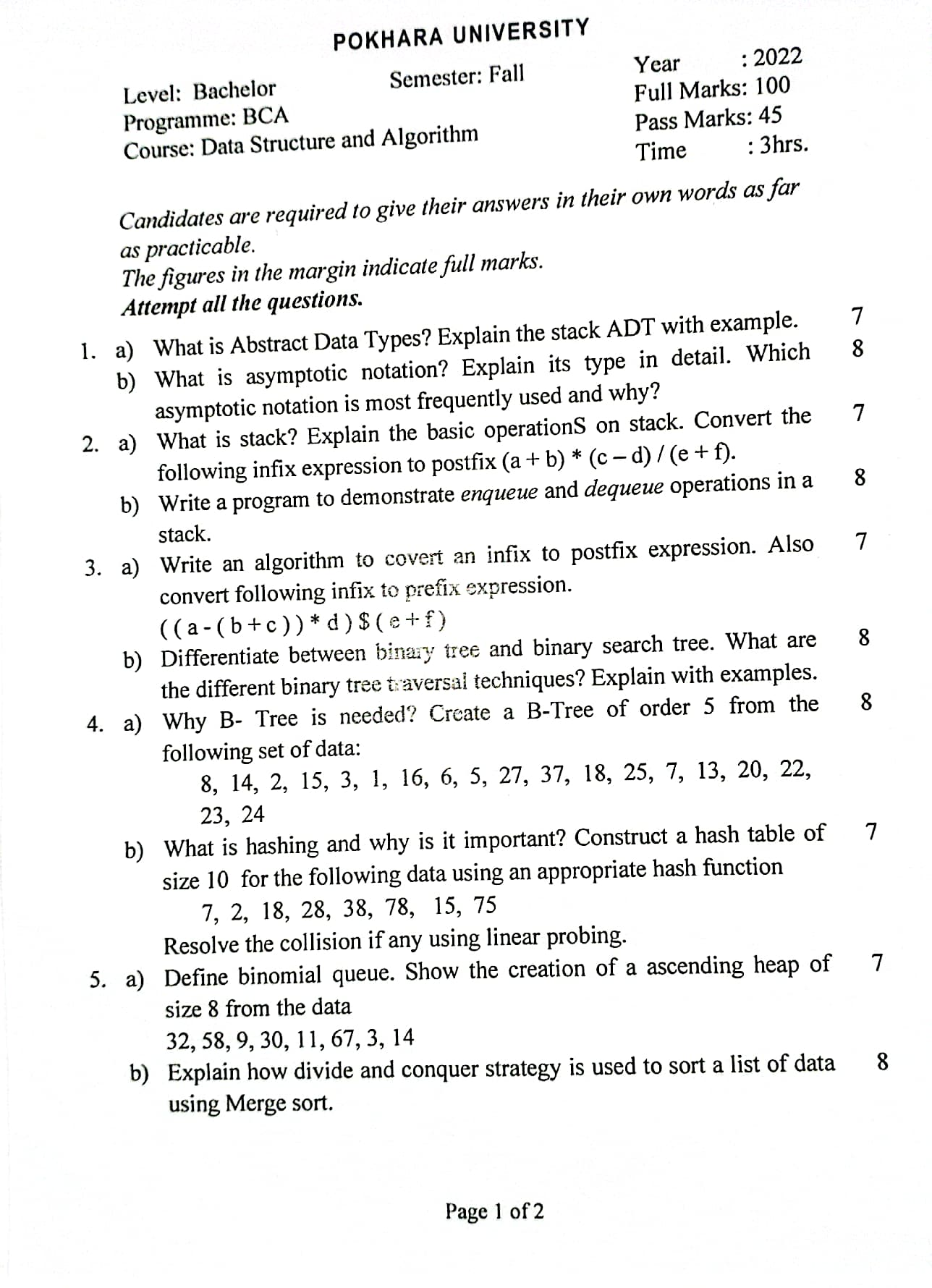 Pokhara University PU BCA DSA Question Paper 3rd Semester - Mero Enotes