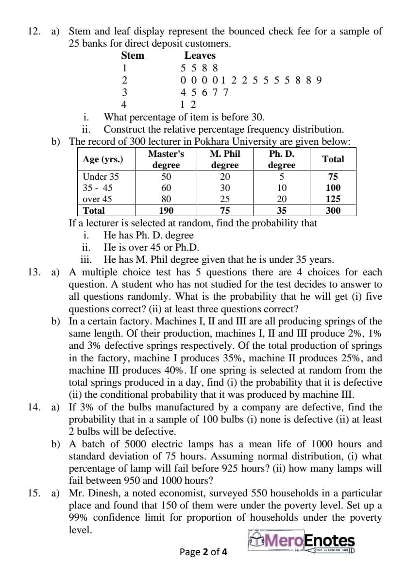 PU BBA BBA-BI BBA-TT BCIS Business Statistics Question Paper 3rd ...