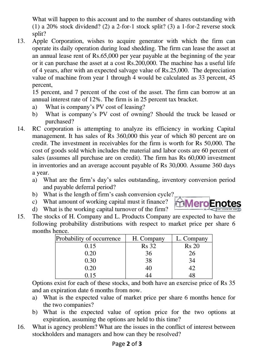 PU BBA BBA-BI BBA-TT Financial Management Question Paper - Mero Enotes