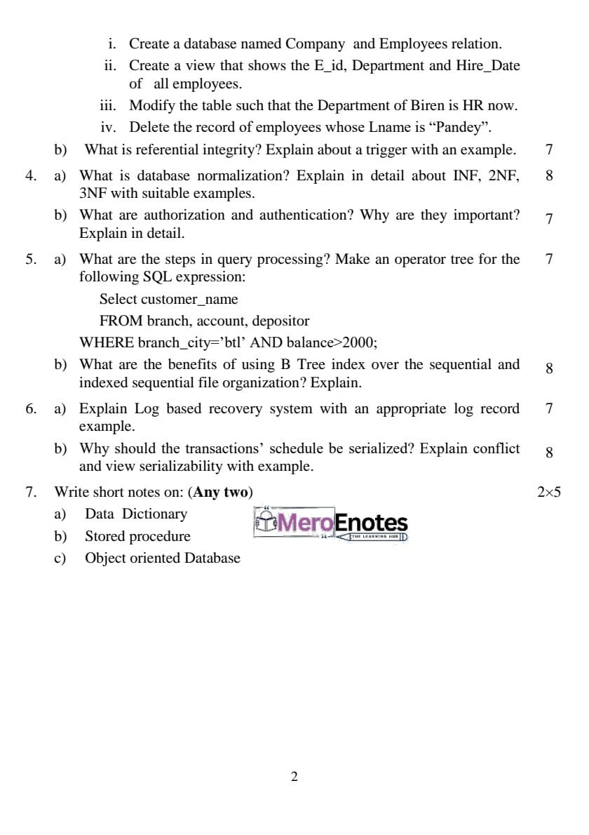 PU BE Computer Database Management System Question paper 3rd Sem - Mero ...