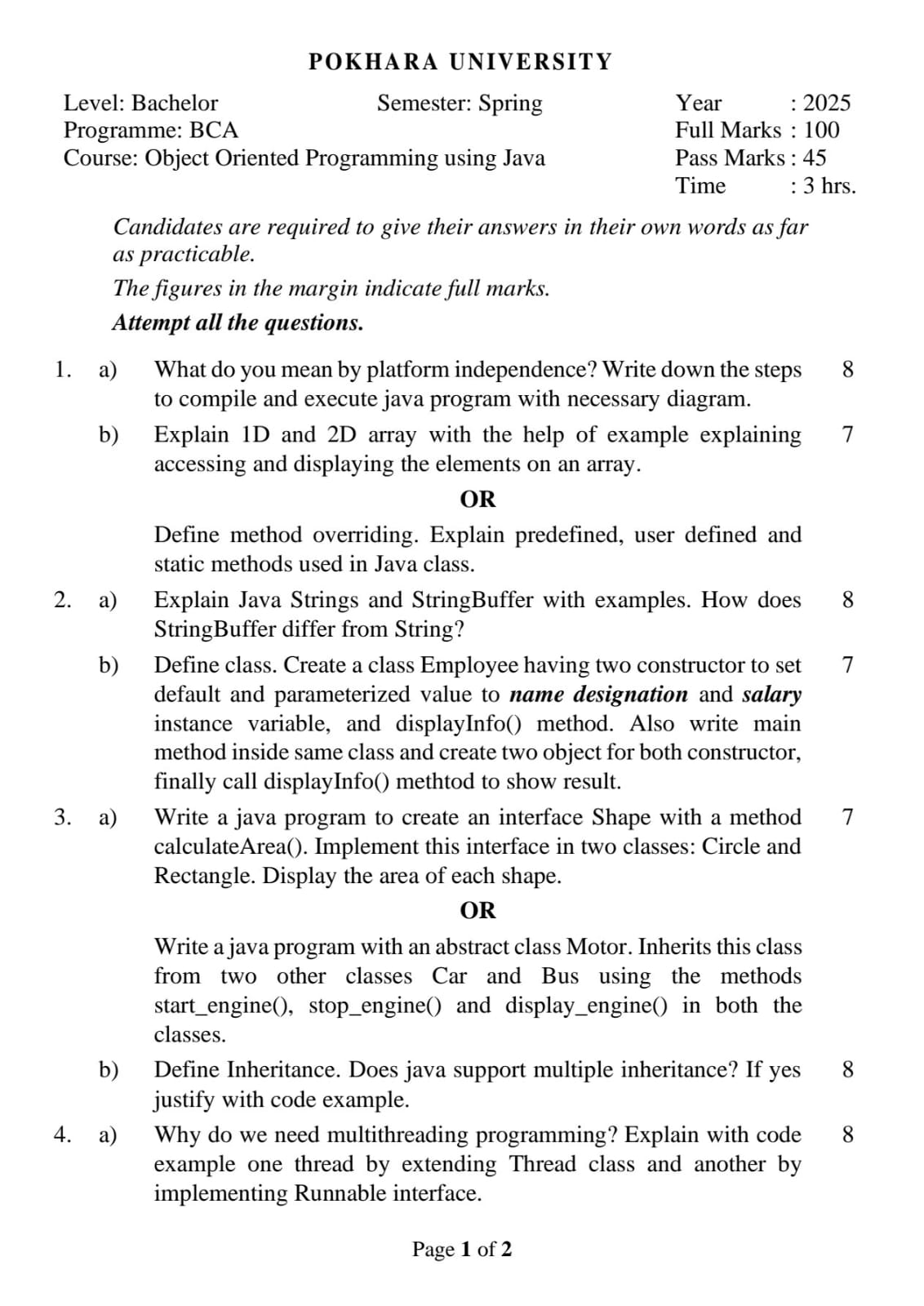 Pokhara University PU BCA JAVA Programming Question Paper 3rd Semester ...