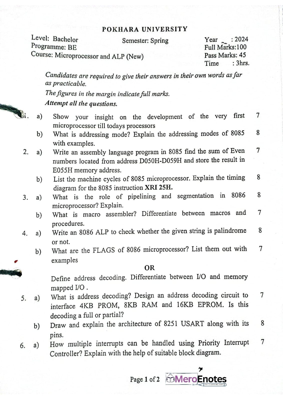 PU BE Computer Microprocessor Question paper 3rd Sem - Mero Enotes