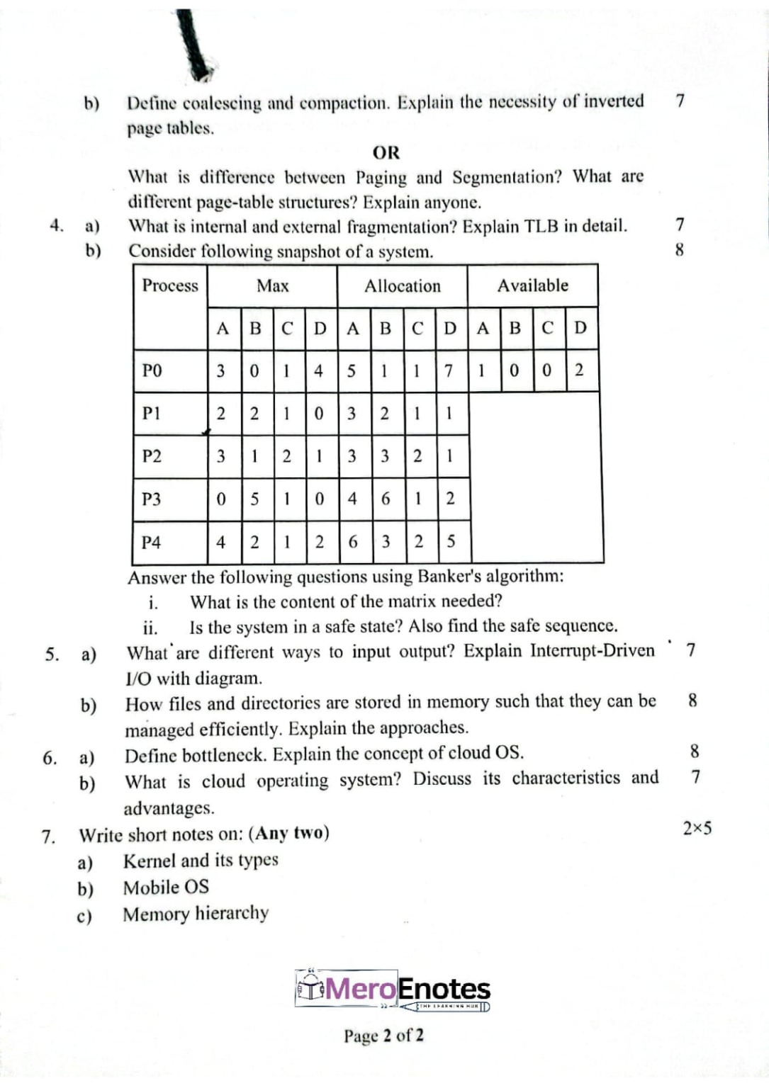 PU BE Computer Operating System Question paper 3rd Sem - Mero Enotes