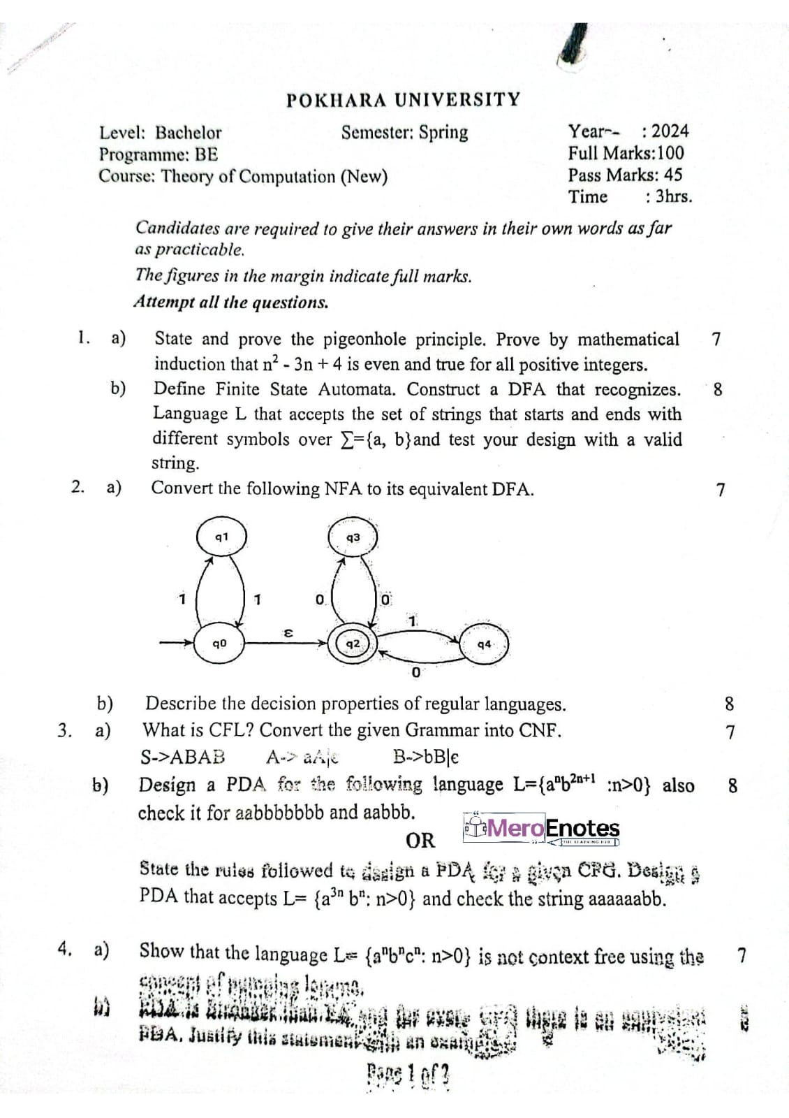 PU BE Computer Theory of Computation Question paper 4th Sem - Mero Enotes