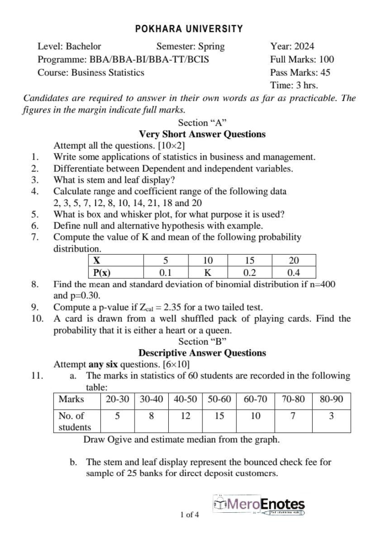 PU BBA BBA-BI BBA-TT BCIS Business Statistics Question Paper 3rd ...