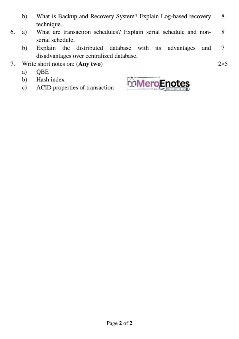 Pokhara University PU BCA Database Management System Question Paper 4th ...