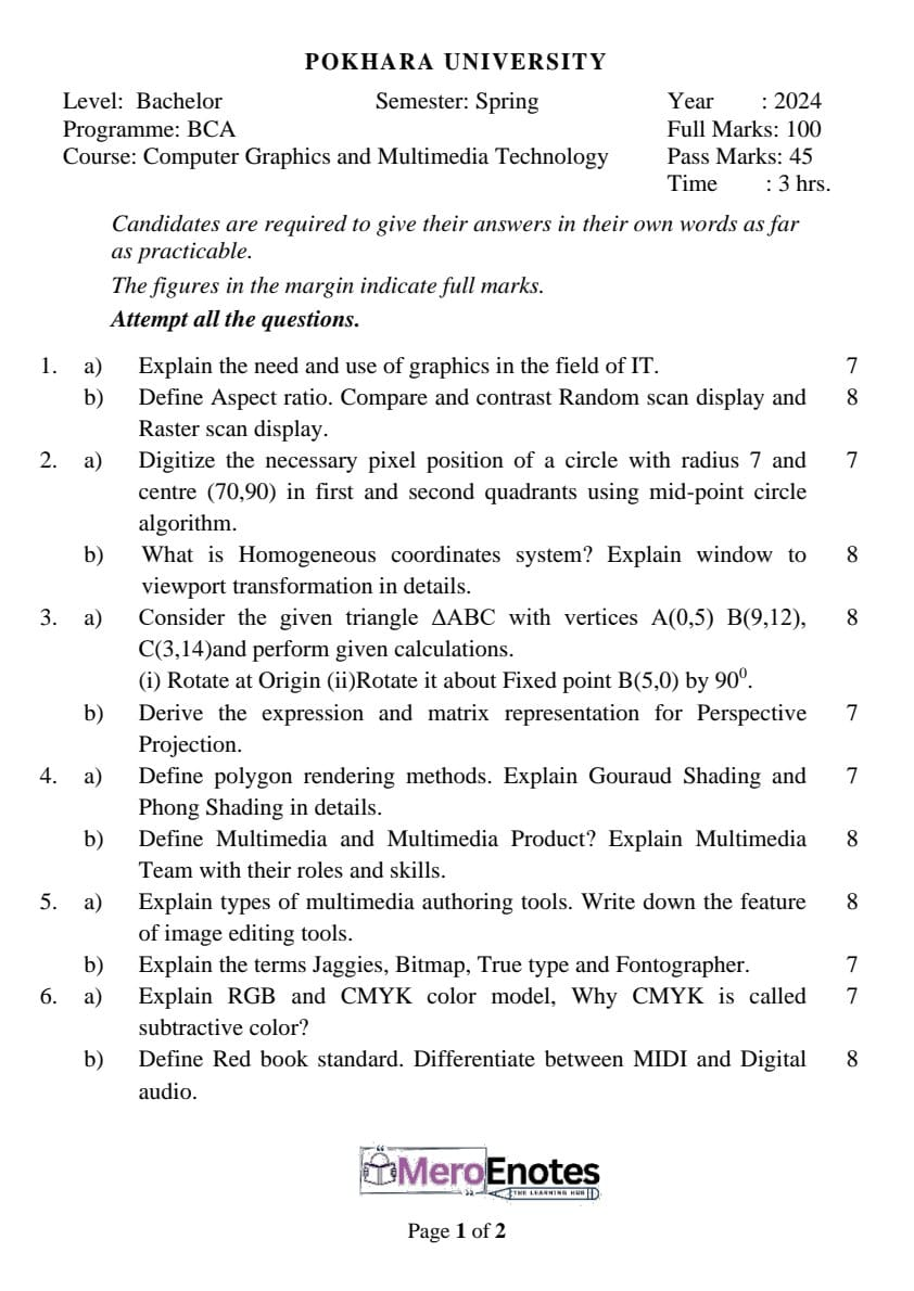 Pokhara University PU BCA Computer Graphics Question Paper 4th Semester ...
