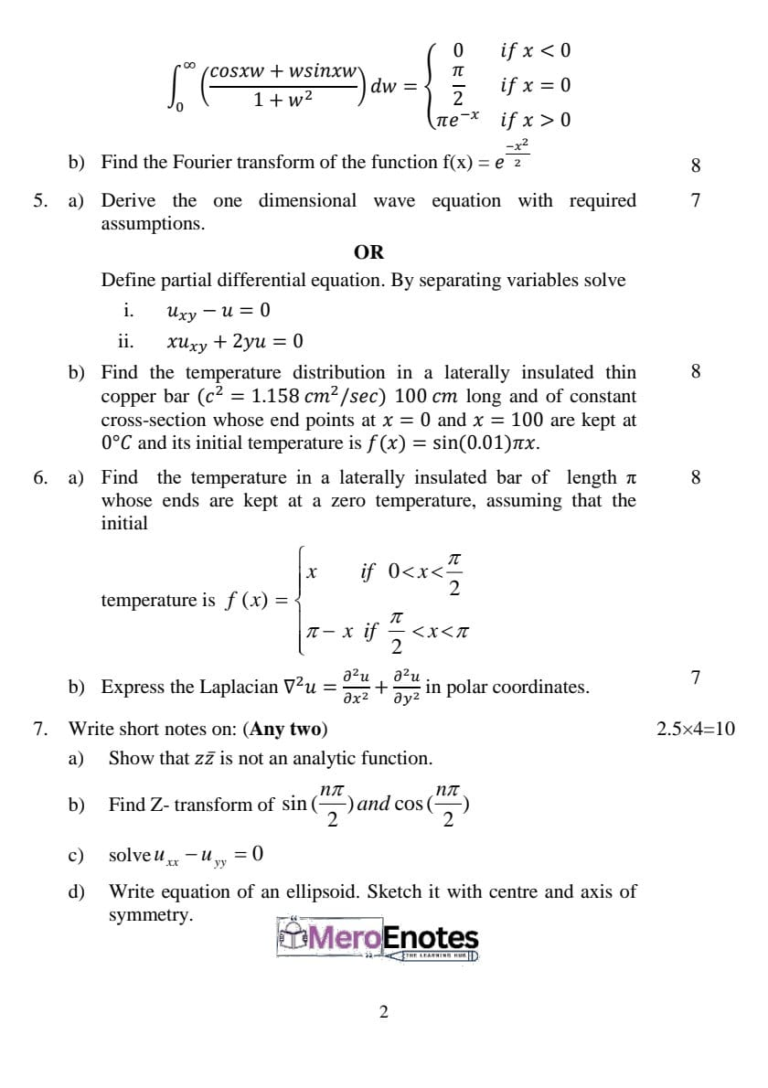 PU BE Computer Engineering Mathematics IV Question paper 5th Semester ...