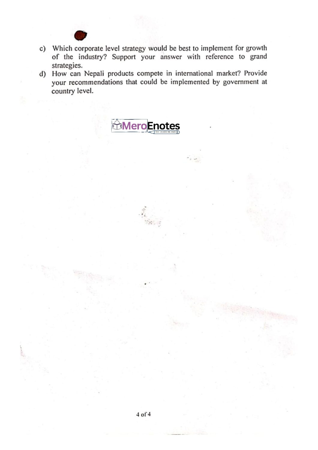 PU BBA Strategic Management Question paper 8th Semester - Mero Enotes