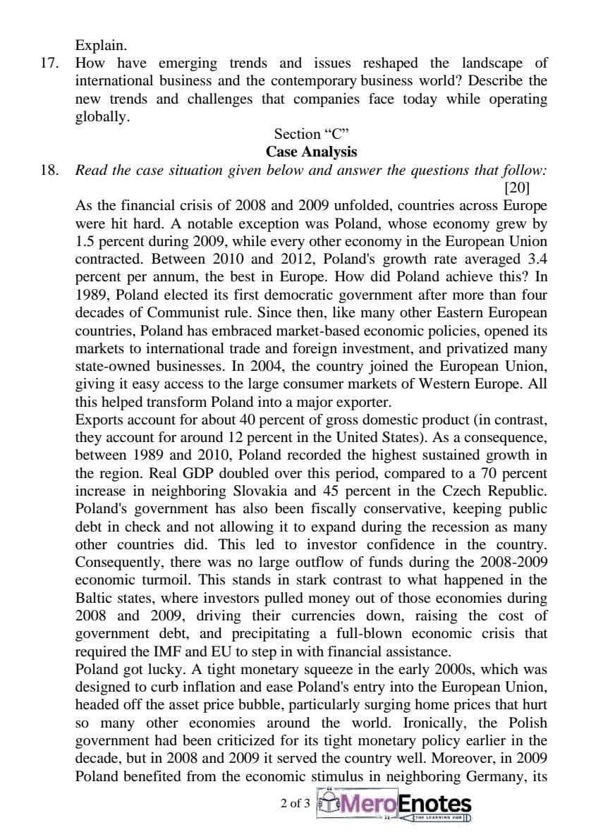 PU BBA Introduction to international Business Question paper 8th ...