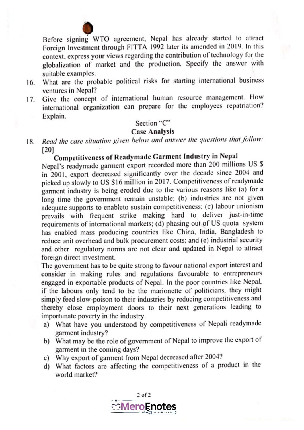 PU BBA Introduction to international Business Question paper 8th ...