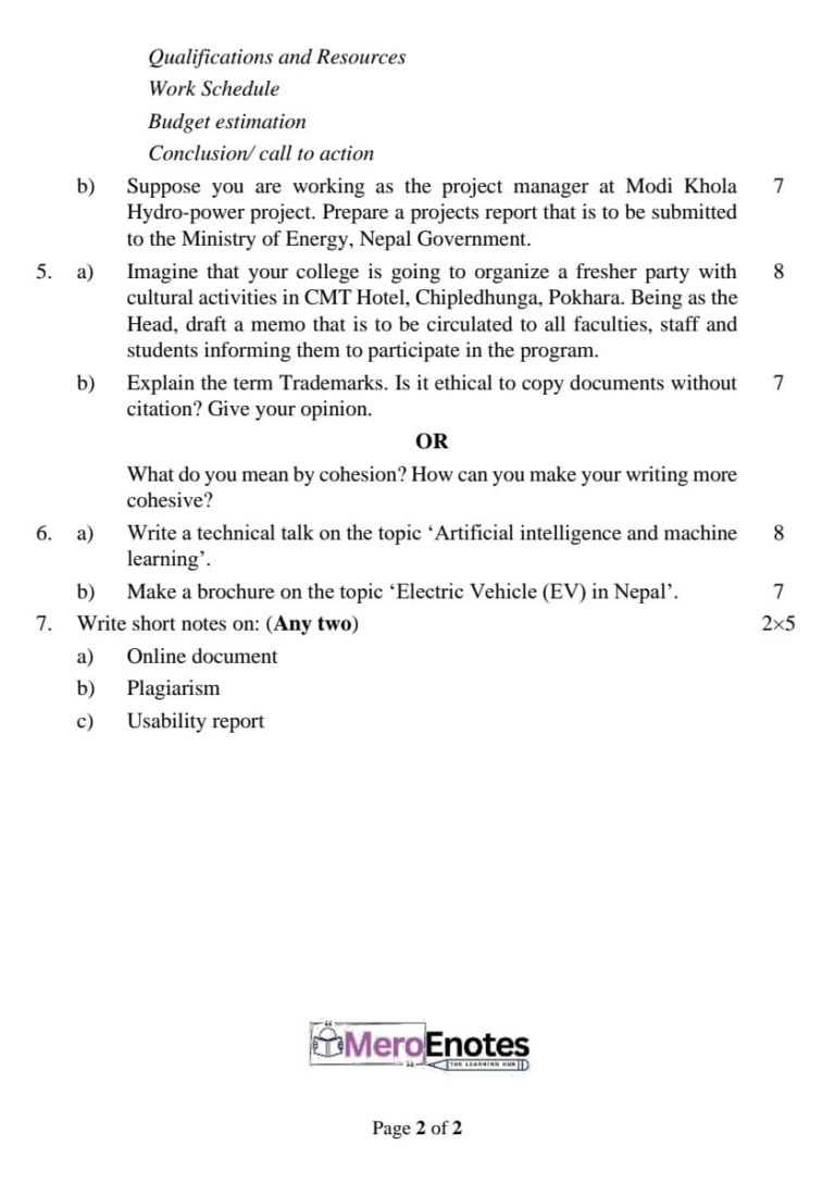 Pokhara University PU BE Civil Communication Technique Question Paper ...