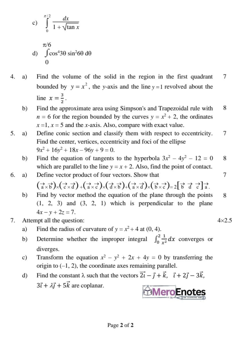 PU BE Civil Engineering Mathematics I Question paper 1st Semester ...