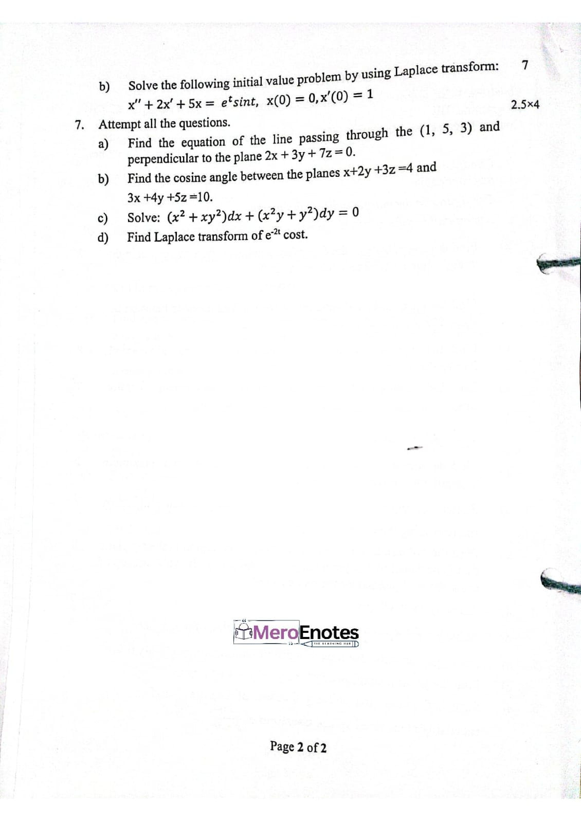 PU BE Civil Engineering Mathematics II Question Paper 2nd Semester ...