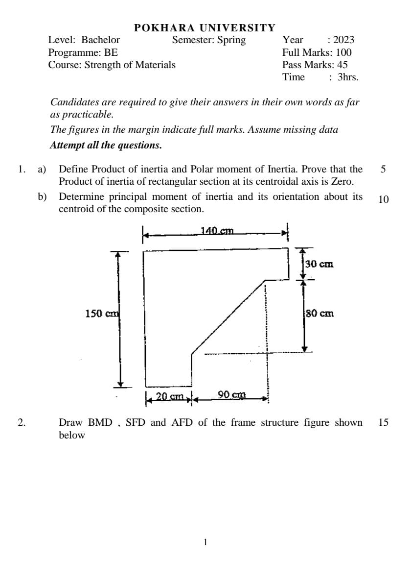 PU BE Civil Strength of Materials Question paper 3rd Semester - Mero Enotes