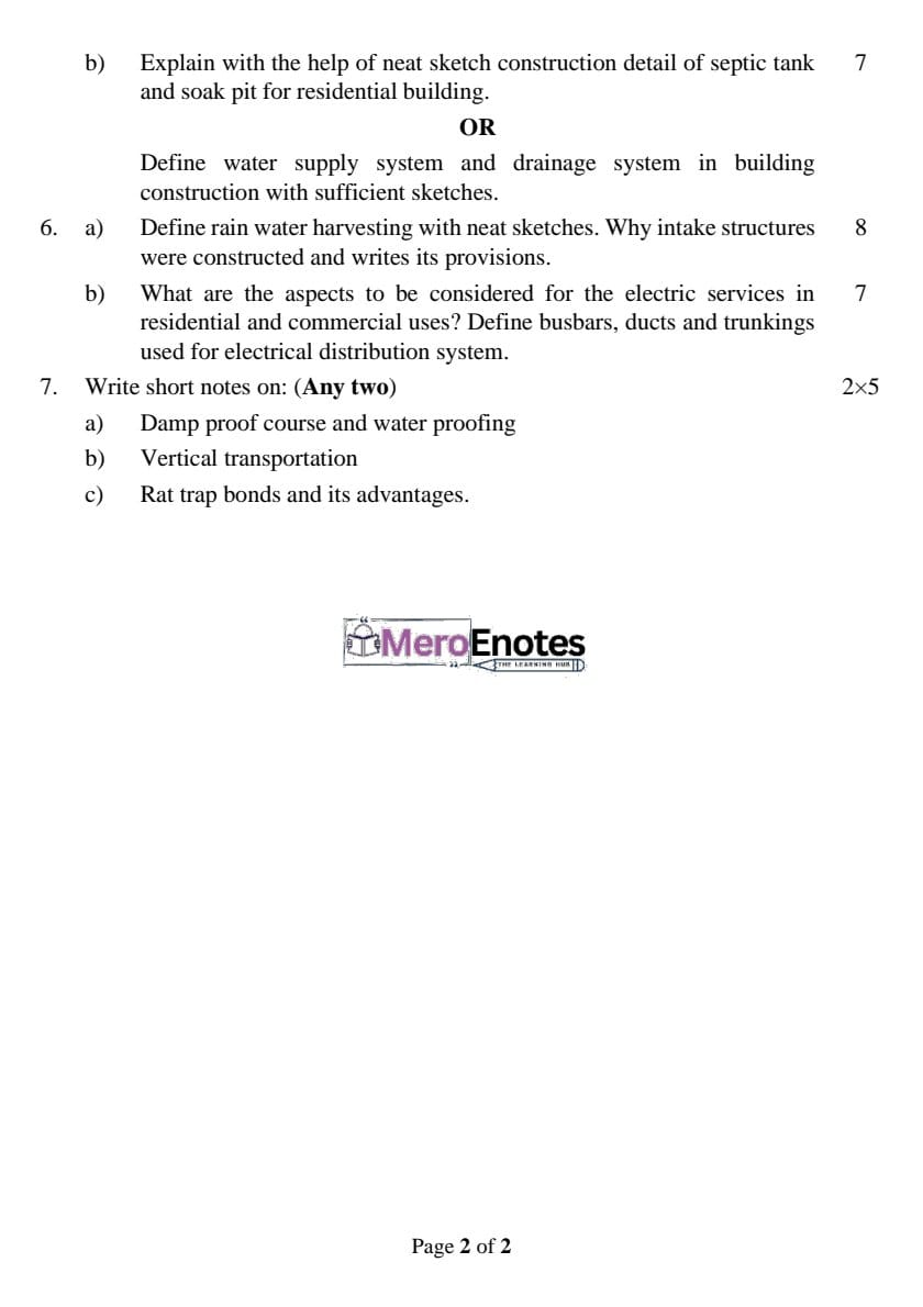PU BE Civil Building Technology Question paper 5th Semester - Mero Enotes