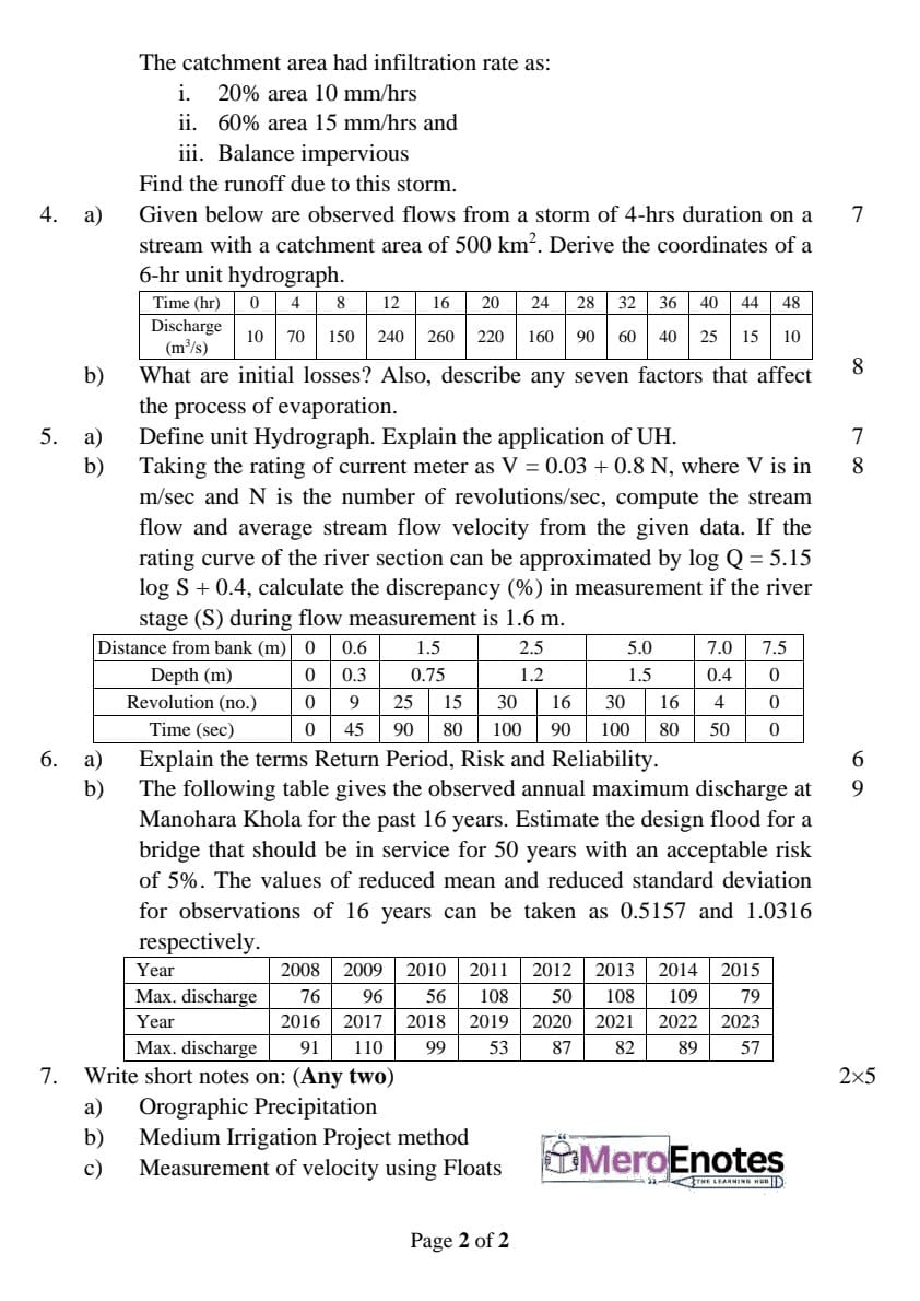 PU BE Civil Engineering Hydrology Question paper 5th Semester - Mero Enotes