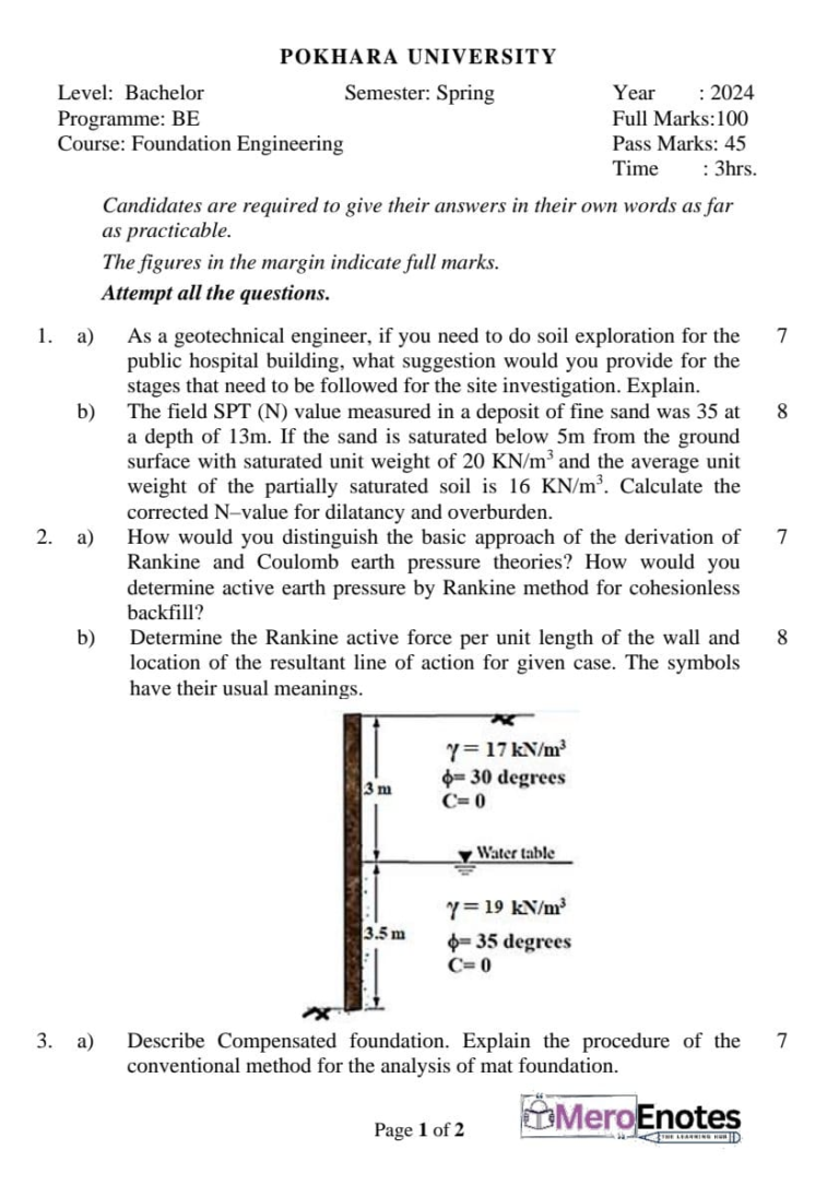 PU BE Civil Foundation Engineering Question paper 6th Semester - Mero ...