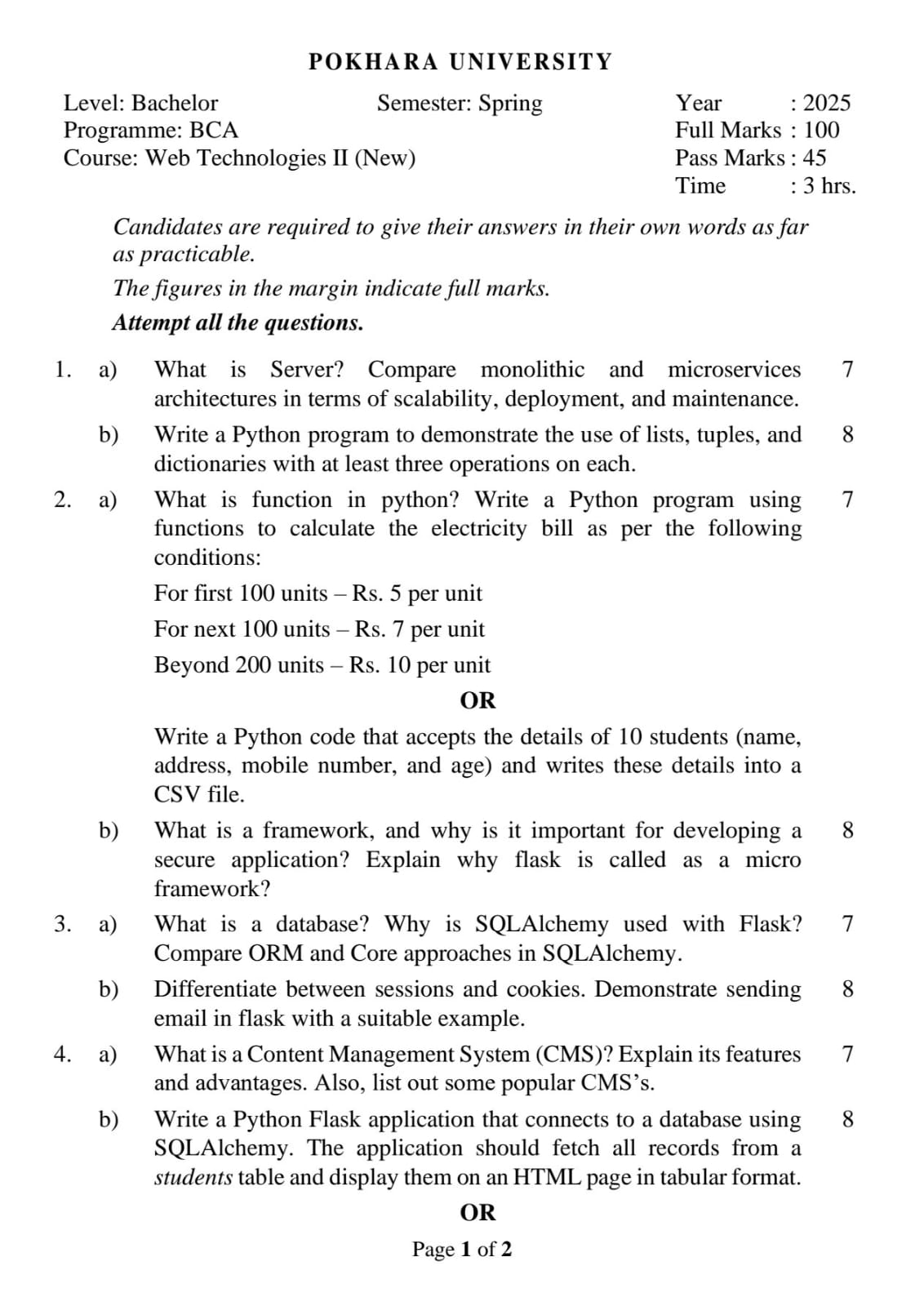 Pokhara University PU BCA Web Technology II Question Paper 4th Semester ...