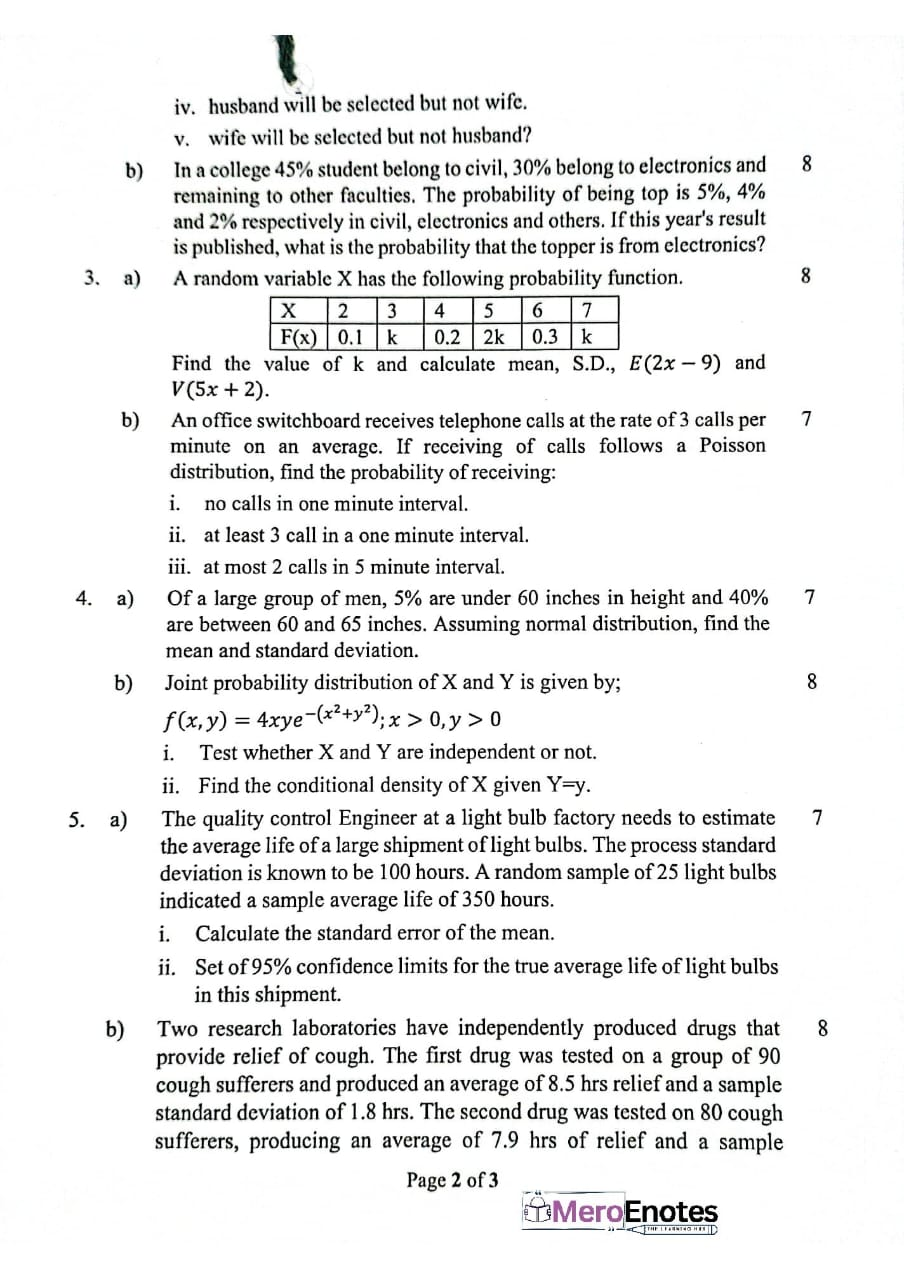PU BE Computer Probability and Statistics Question paper 5th Semester ...
